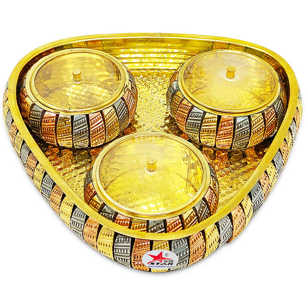 Elegant Brass & Copper Gift Tray with 3 Bowls – Ideal Return Gift ...